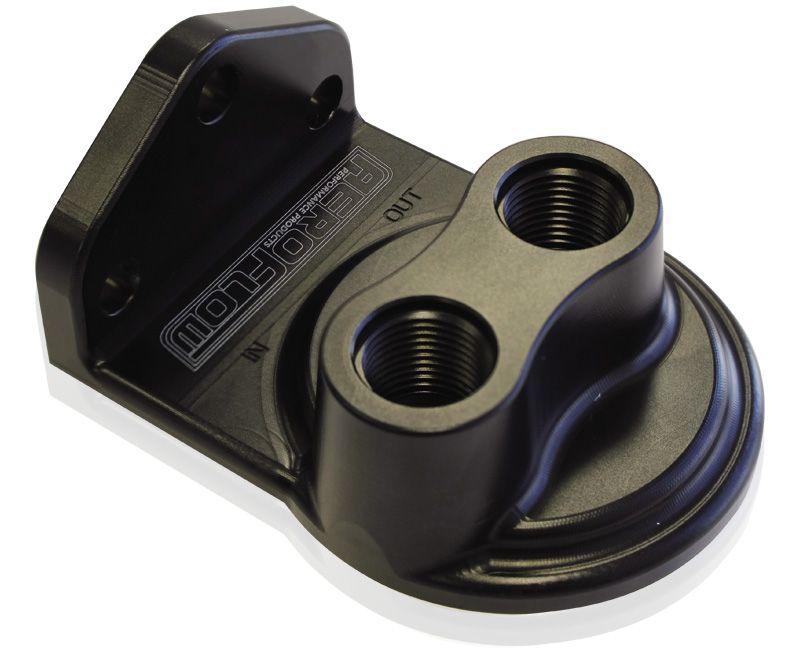 Aeroflow Billet Remote Oil Filter Head -8 ORB Top entry, Black anodise ...